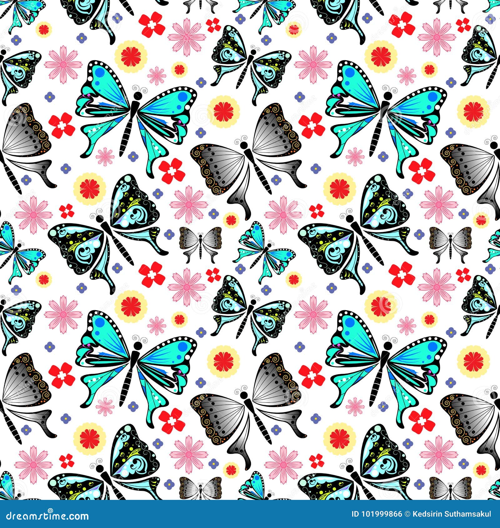Butterfly and Flower Seamless Pattern Vector Background Stock Vector ...