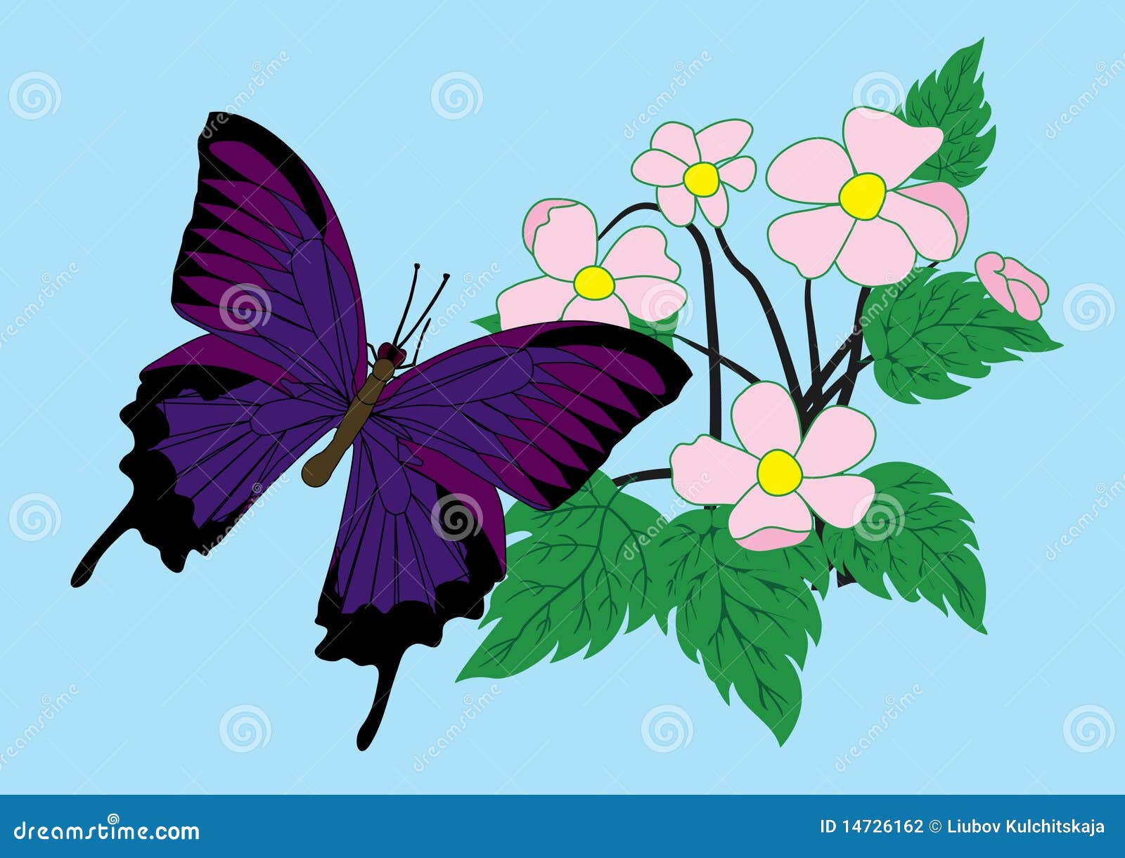 Butterfly and Flowers. Vector Stock Vector - Illustration of beauty ...
