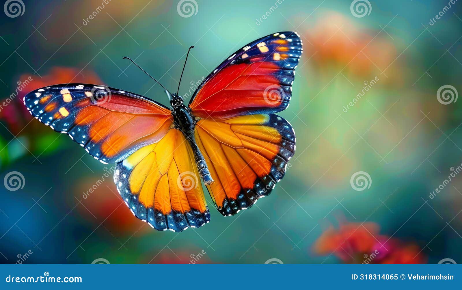 Butterfly Flying, Nature Beauty in Multi Colored Wings Stock ...