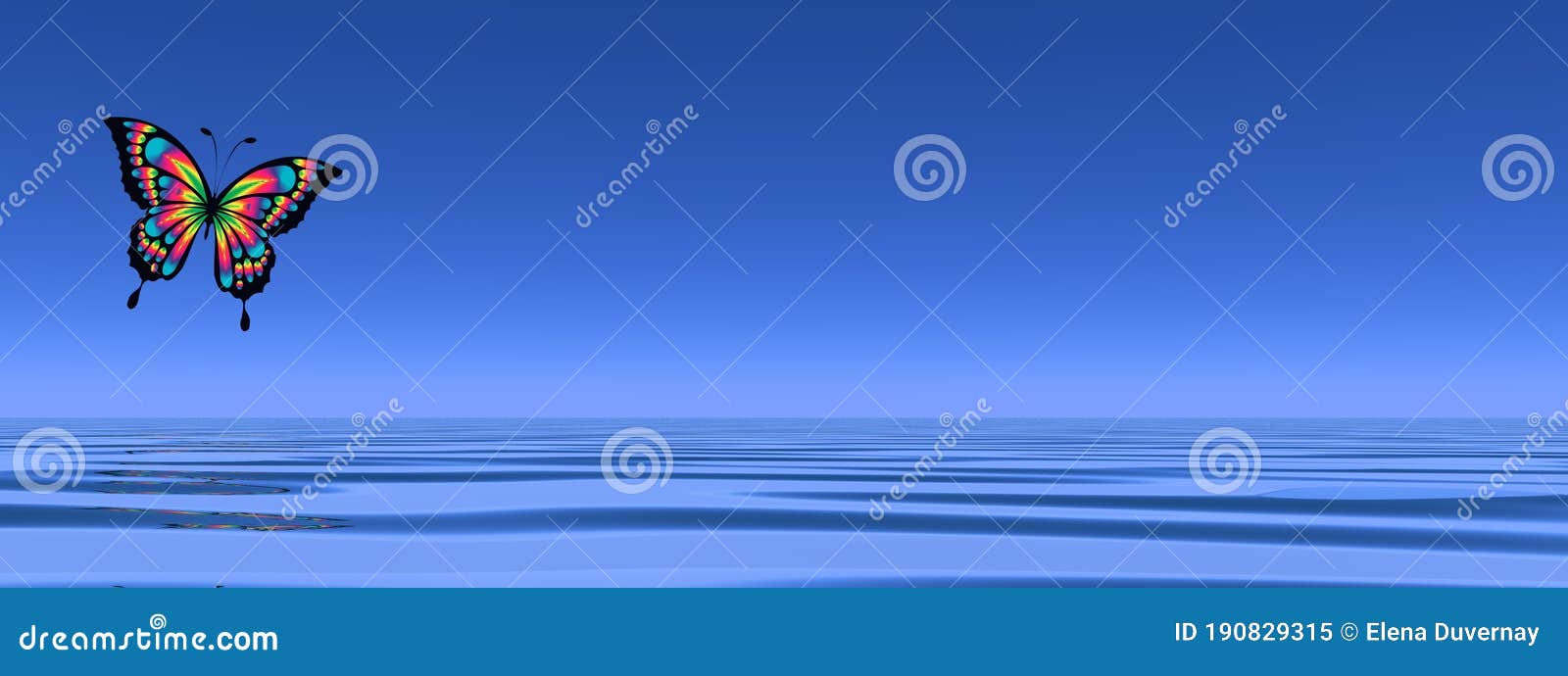 Butterfly Flying upon the Ocean - 3D Render Stock Illustration ...