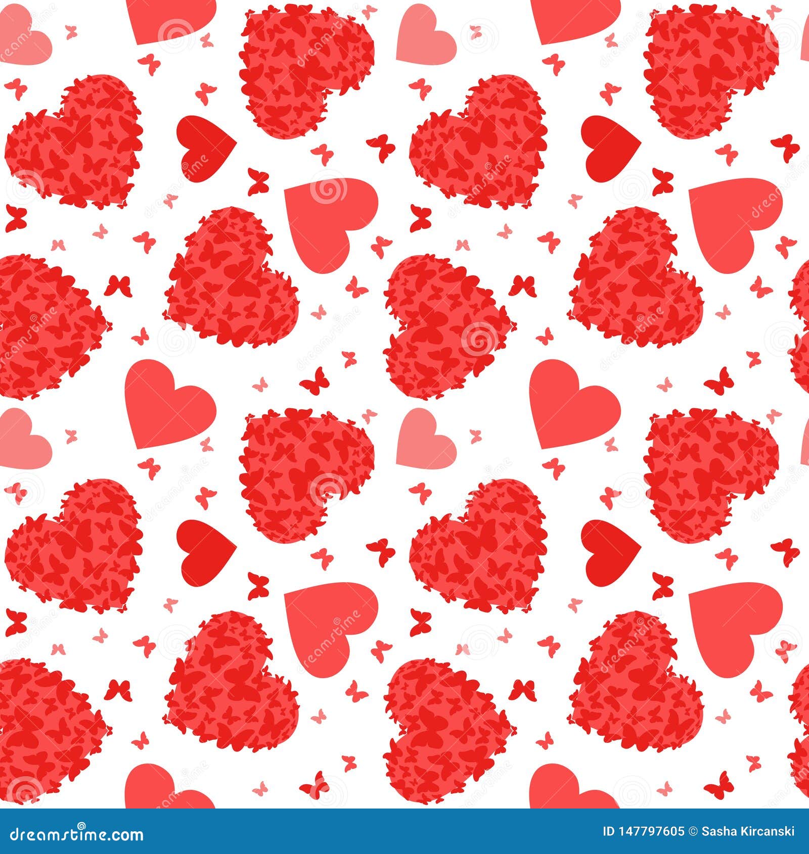 Butterfly and Heart Seamless Vector Pattern Stock Vector - Illustration ...