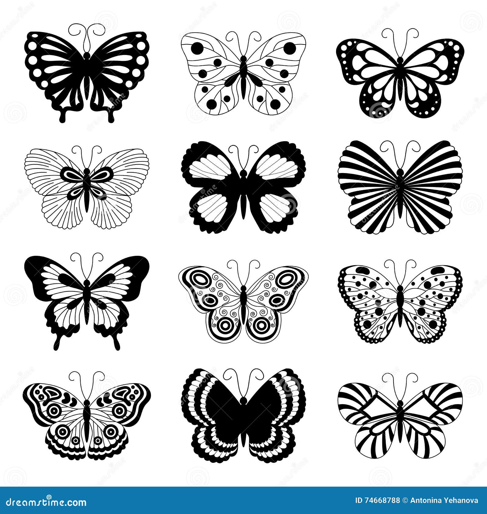 Nine Monarch Butterflies Are Depicted Against A White Background. The ...