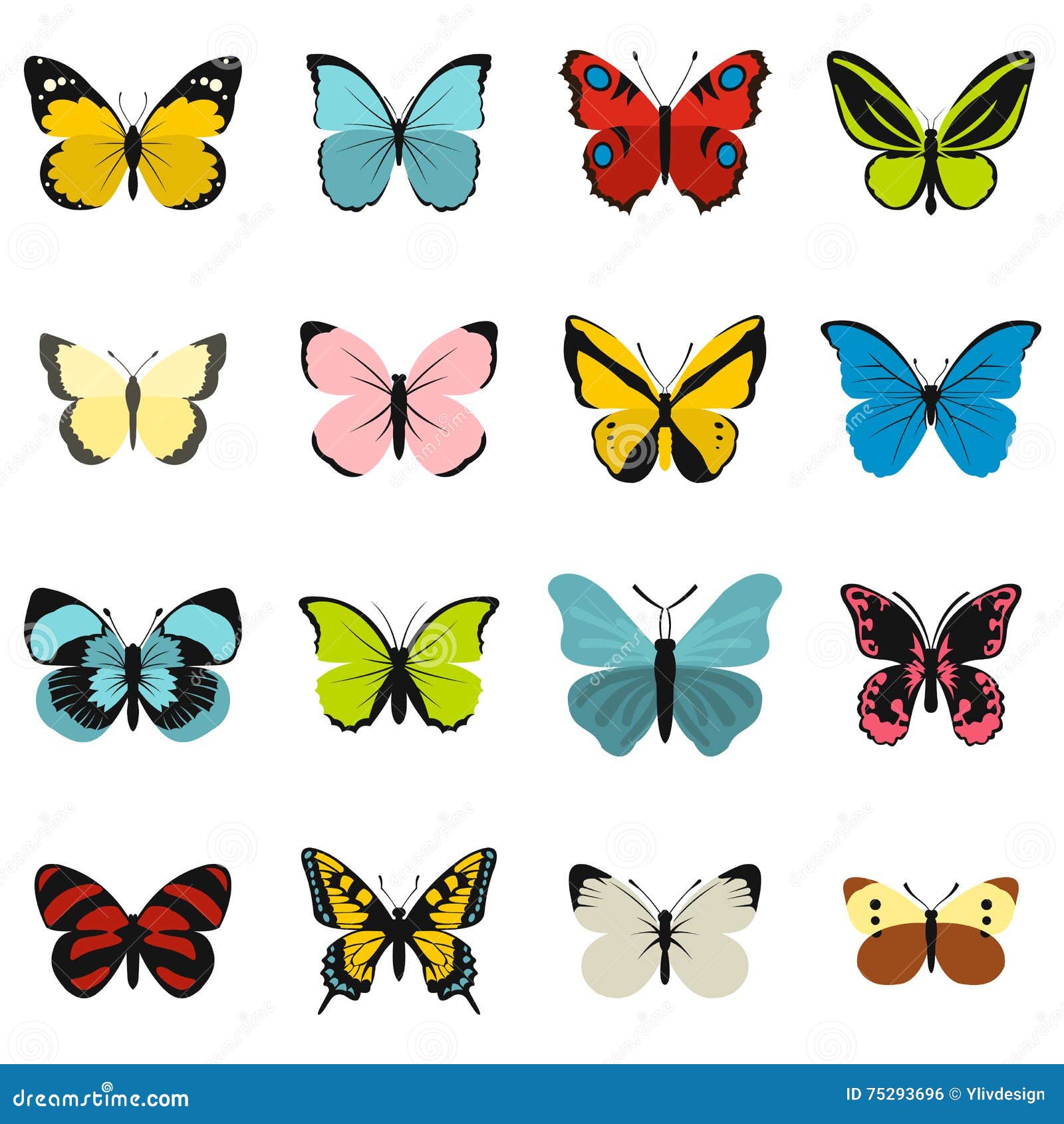 Butterfly Icons Set, Flat Style Stock Vector - Illustration of design ...
