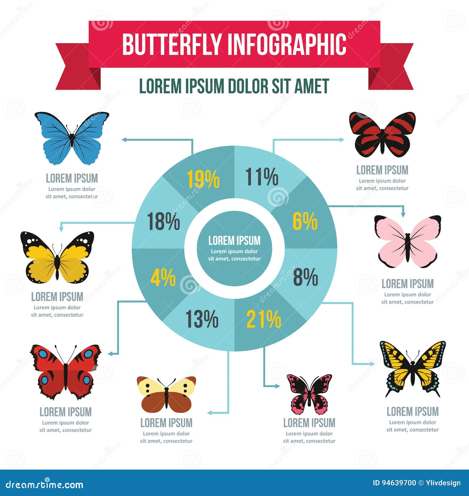 Butterfly Infographic Concept, Flat Style Stock Vector - Illustration ...