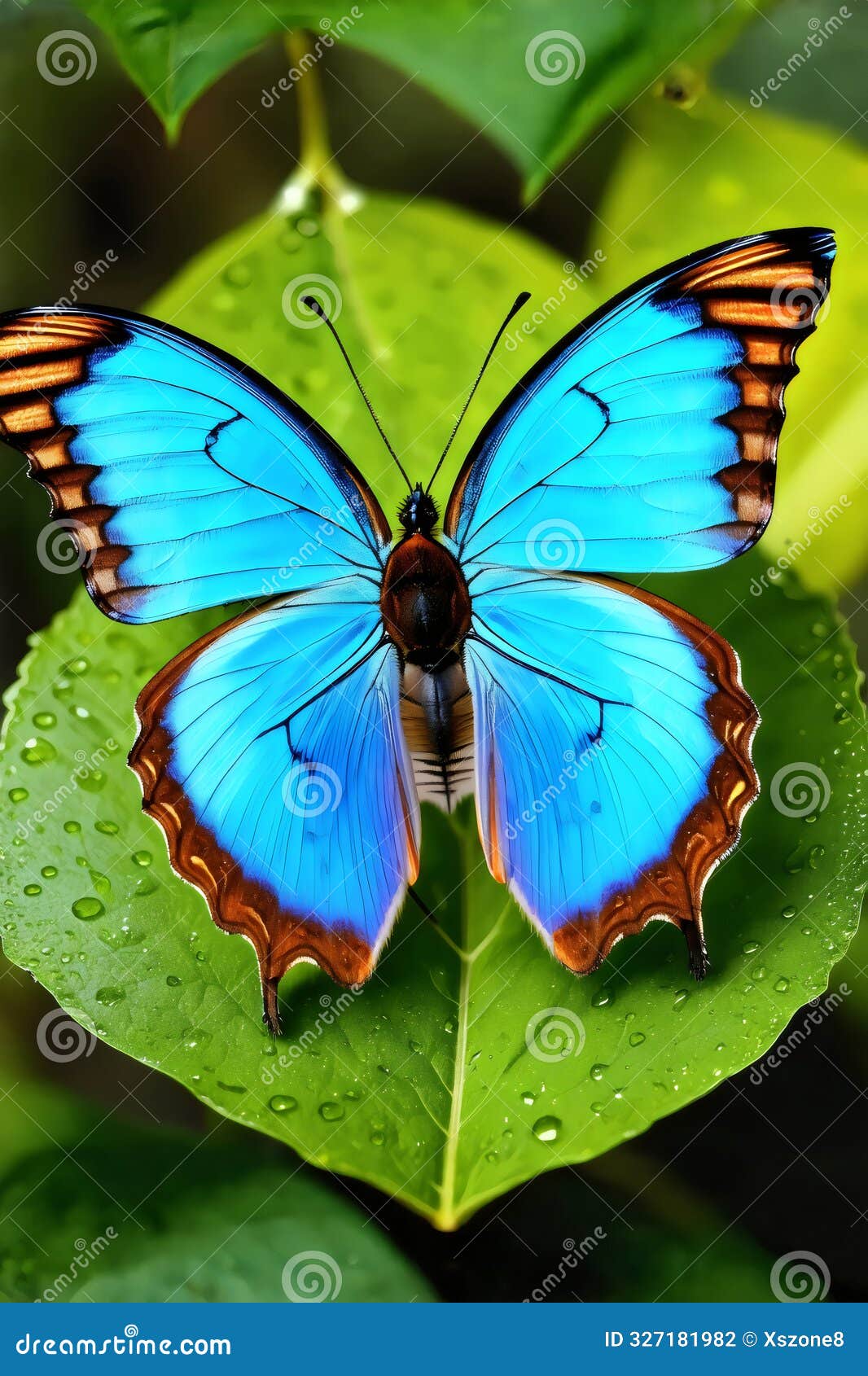 Butterfly on a Leaf a Single, Vibrant Blue Morpho Butterfly Rests on a ...