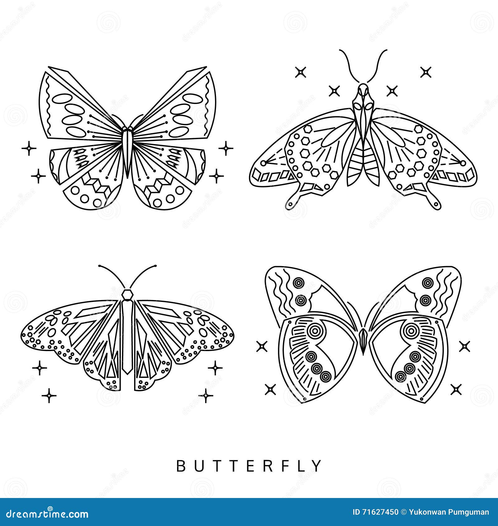 Butterfly Line Icon Set, Logo Vector, Isolated on White Background ...
