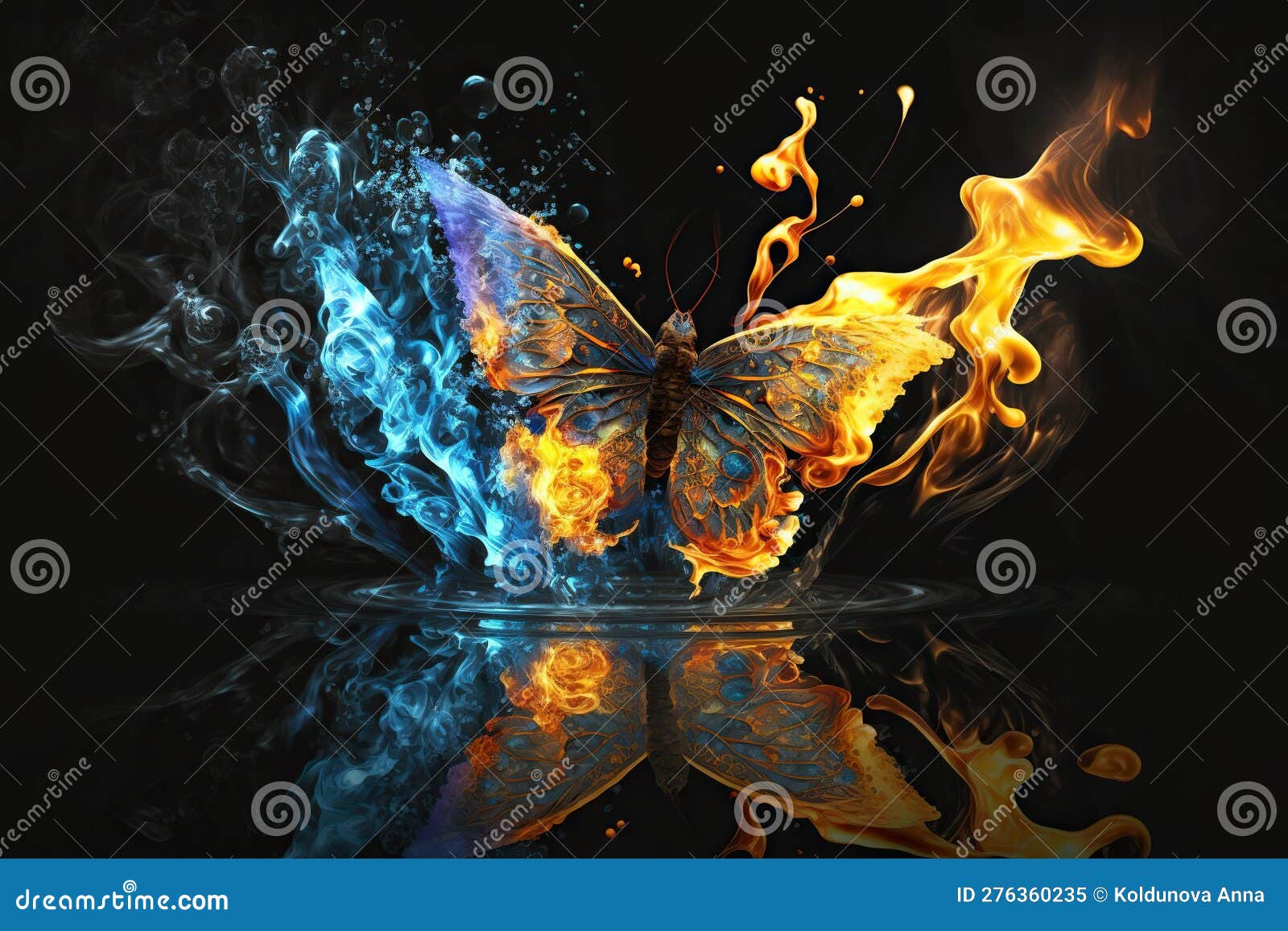 Butterfly Made of Fire and Water, Created with Generative AI Technology ...