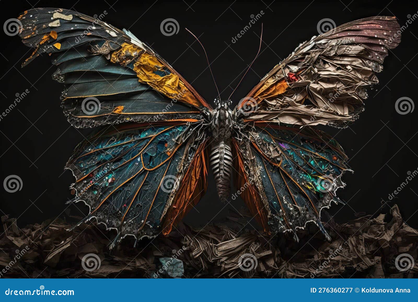 Butterfly Made of Garbage, , Created with Generative AI Technology ...