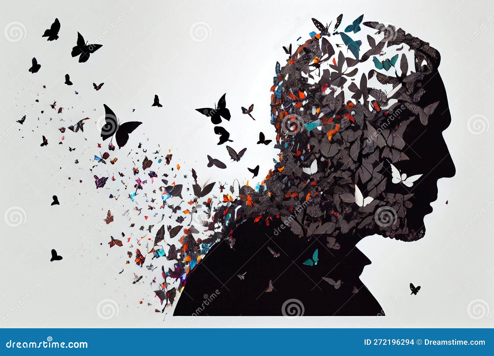 Butterfly Man Silhouette Portrait. AI Generated Stock Illustration ...