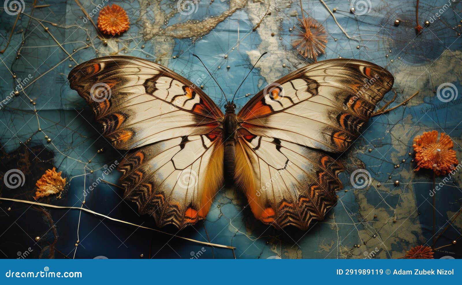 A butterfly on a map stock illustration. Illustration of nature - 291989119