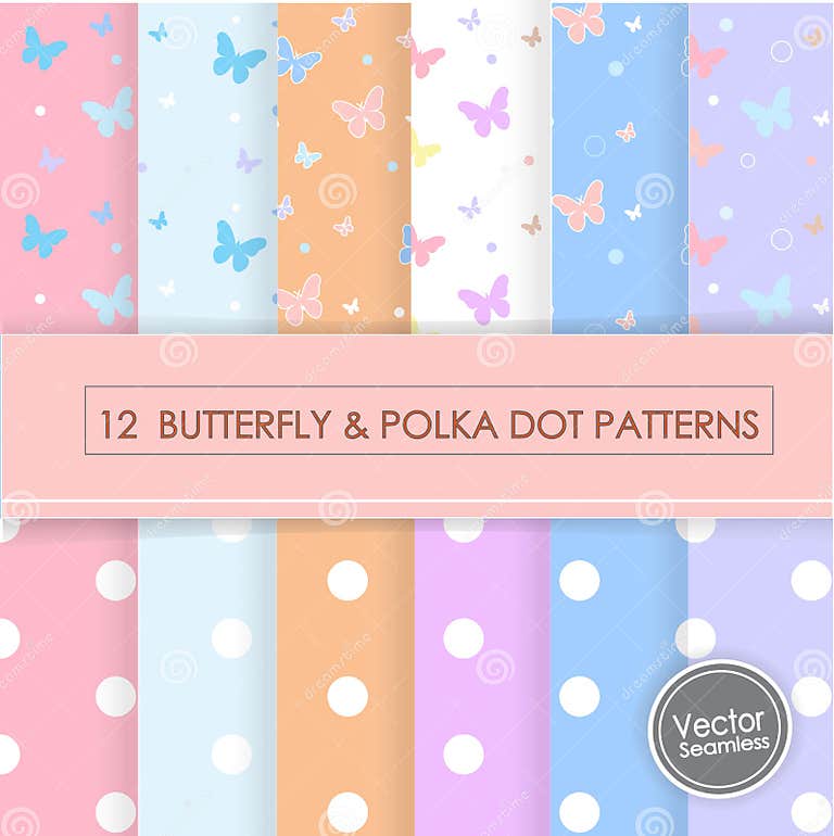 12 BUTTERFLY & POLKA DOTS PATTERNS Stock Vector - Illustration of polka ...