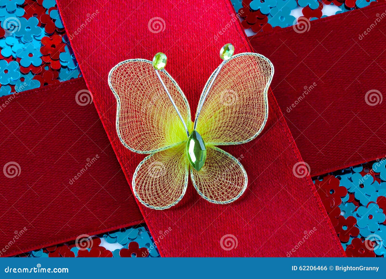 Butterfly on red ribbon stock photo. Image of fabric - 62206466