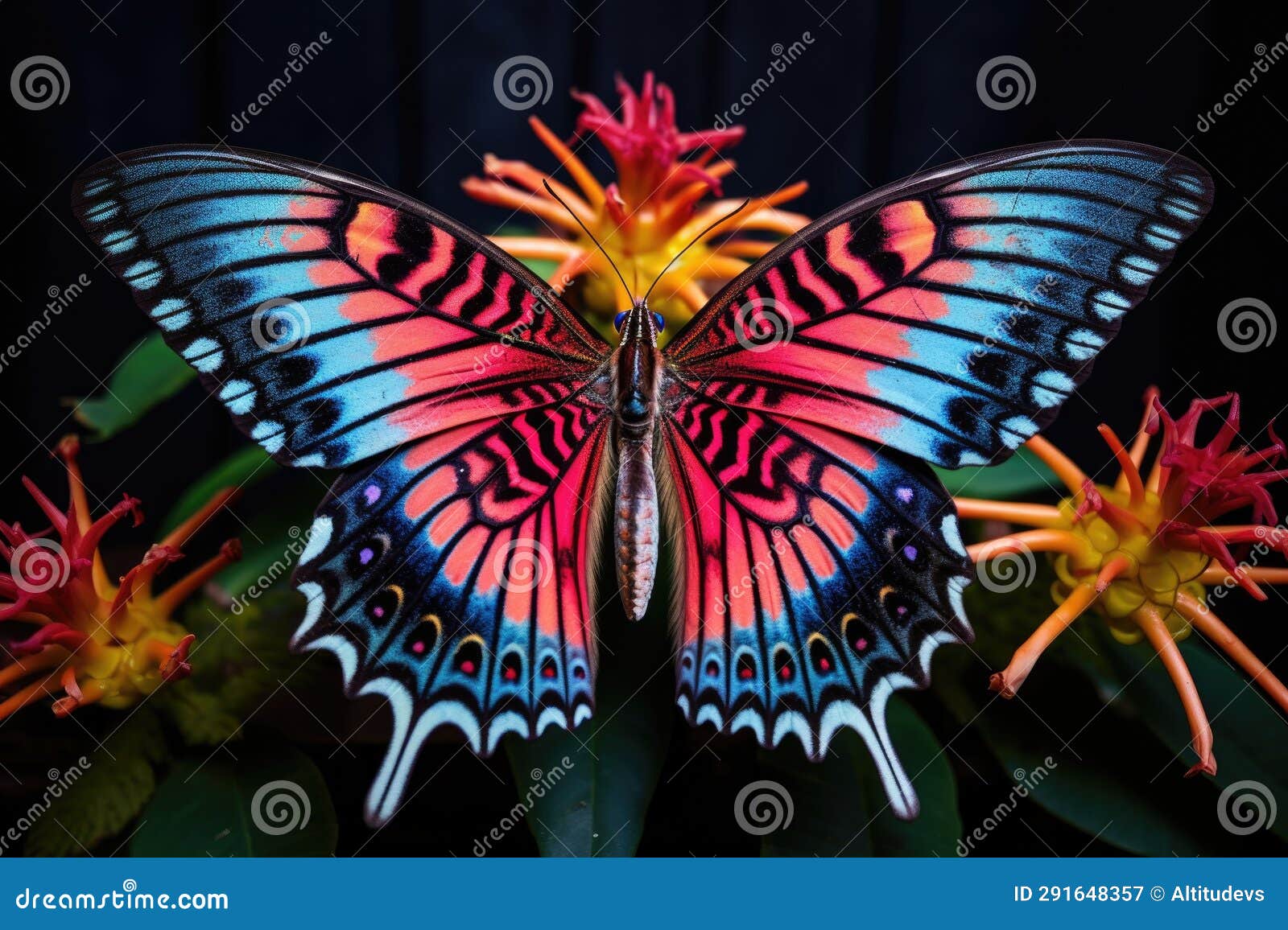 A Butterfly Resting with Wings Spread on a Vibrant Flower Stock Image ...