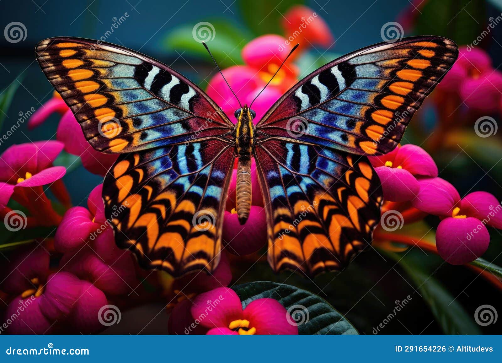 A Butterfly Resting with Wings Spread on a Vibrant Flower Stock Photo ...