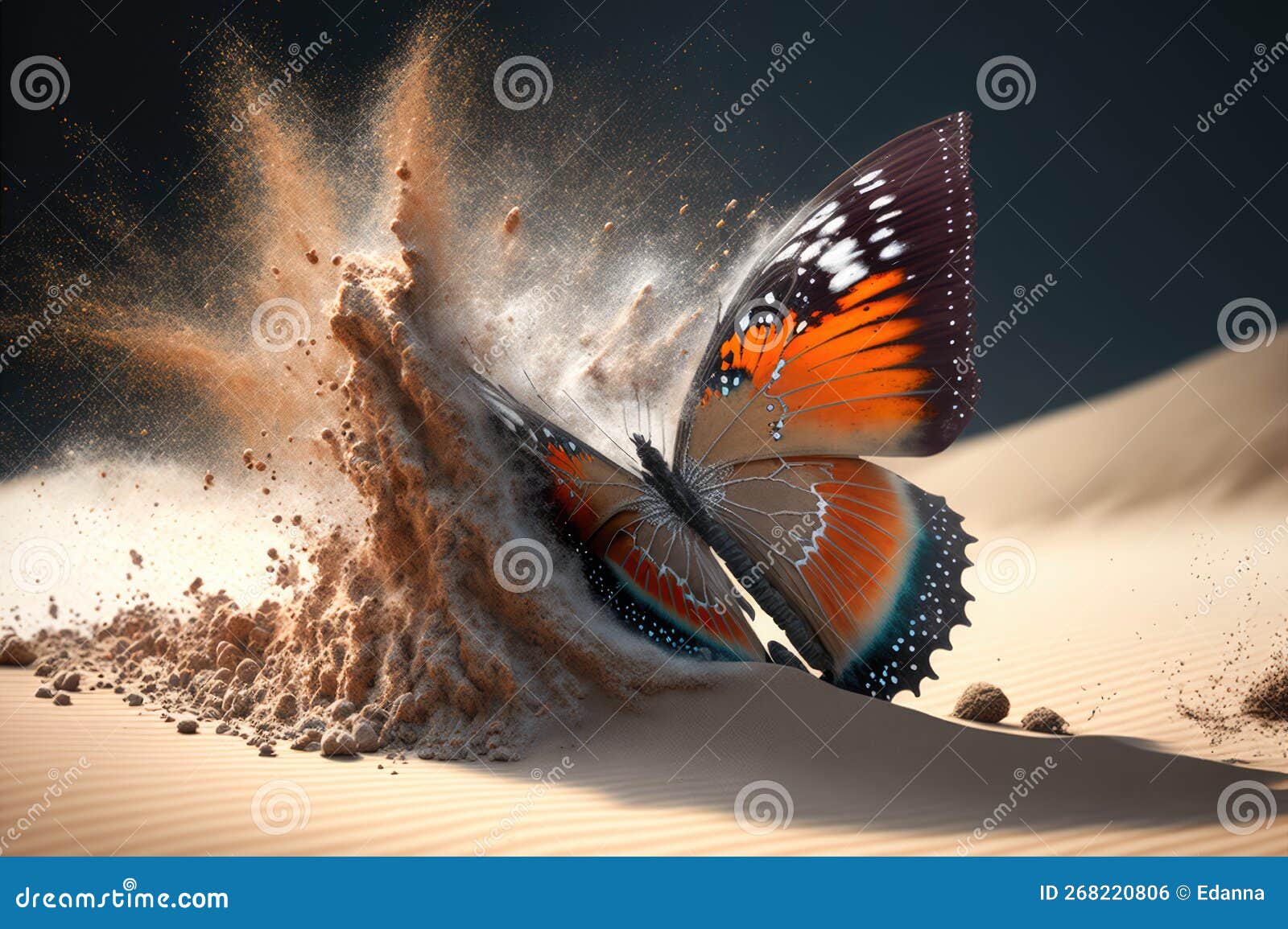 Butterfly Rising from the Sand in an Explosion Stock Illustration ...