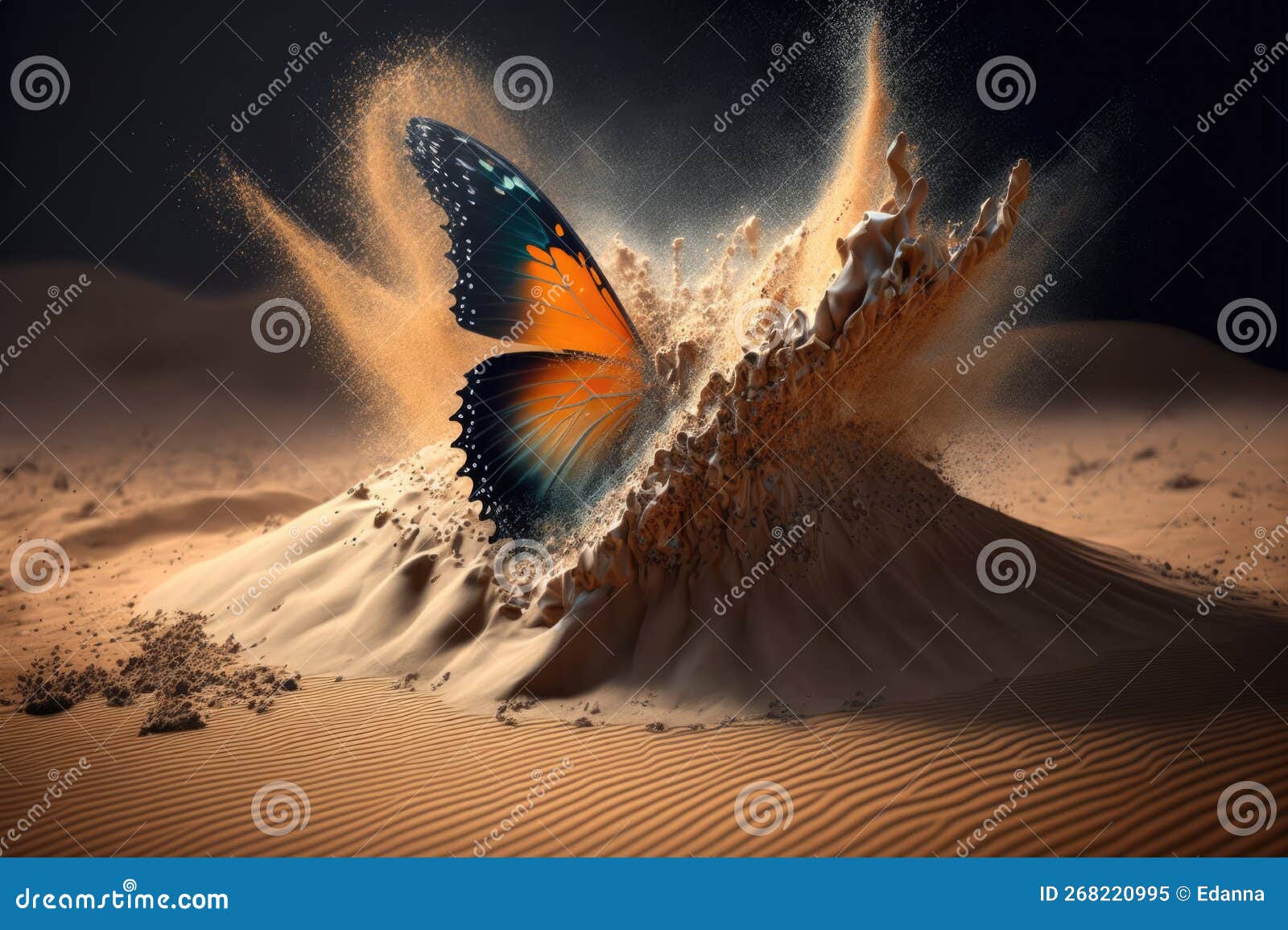 Butterfly Rising from the Sand in an Explosion 6 Stock Illustration ...