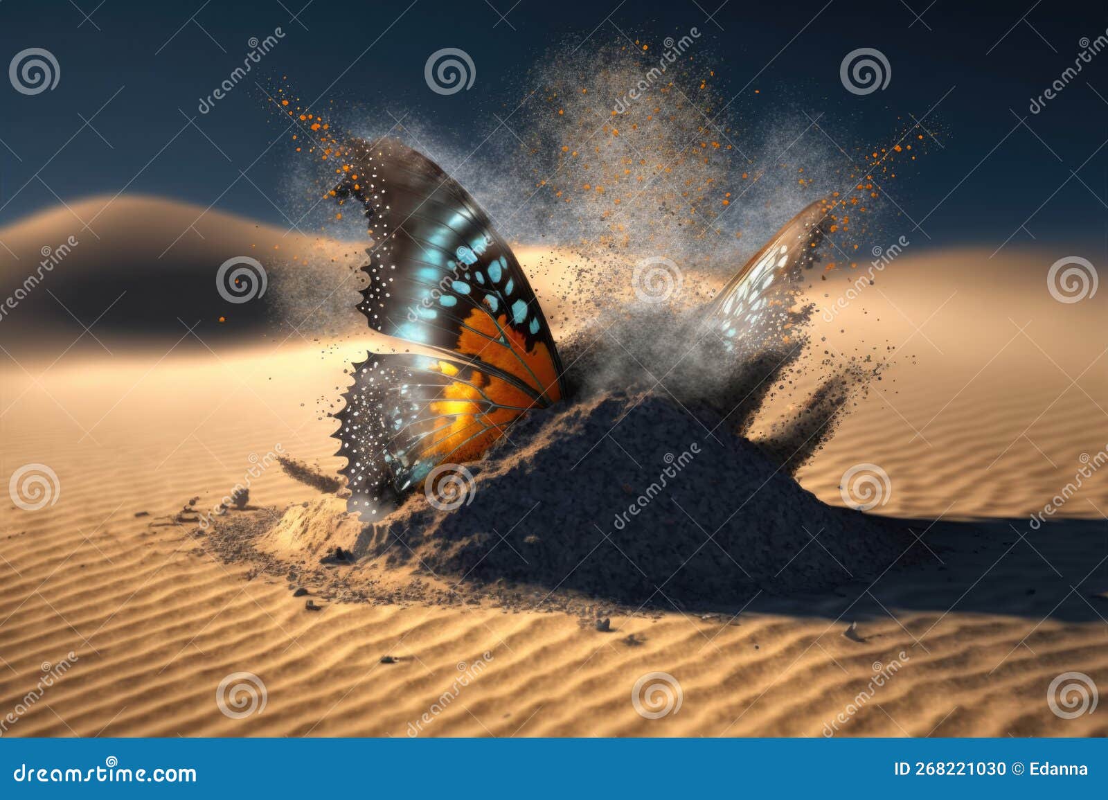 Butterfly Rising from the Sand in an Explosion 7 Stock Illustration ...