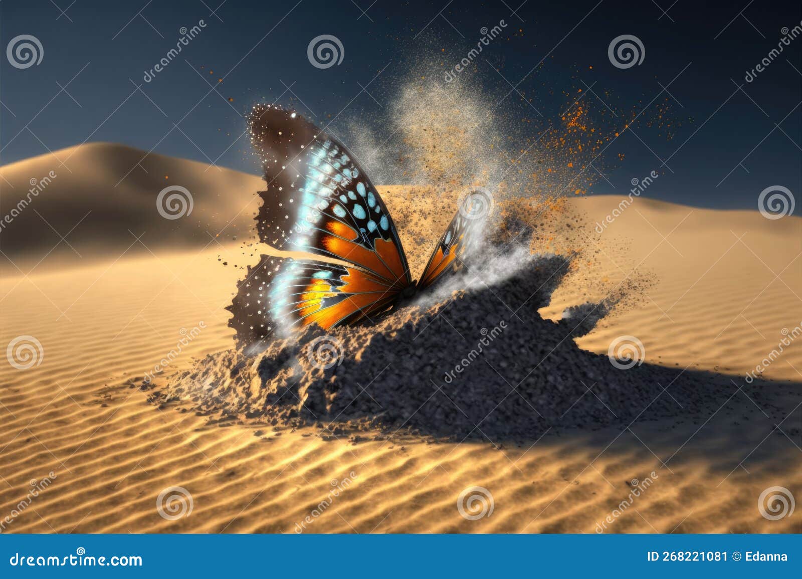 Butterfly Rising from the Sand in an Explosion 8 Stock Illustration ...