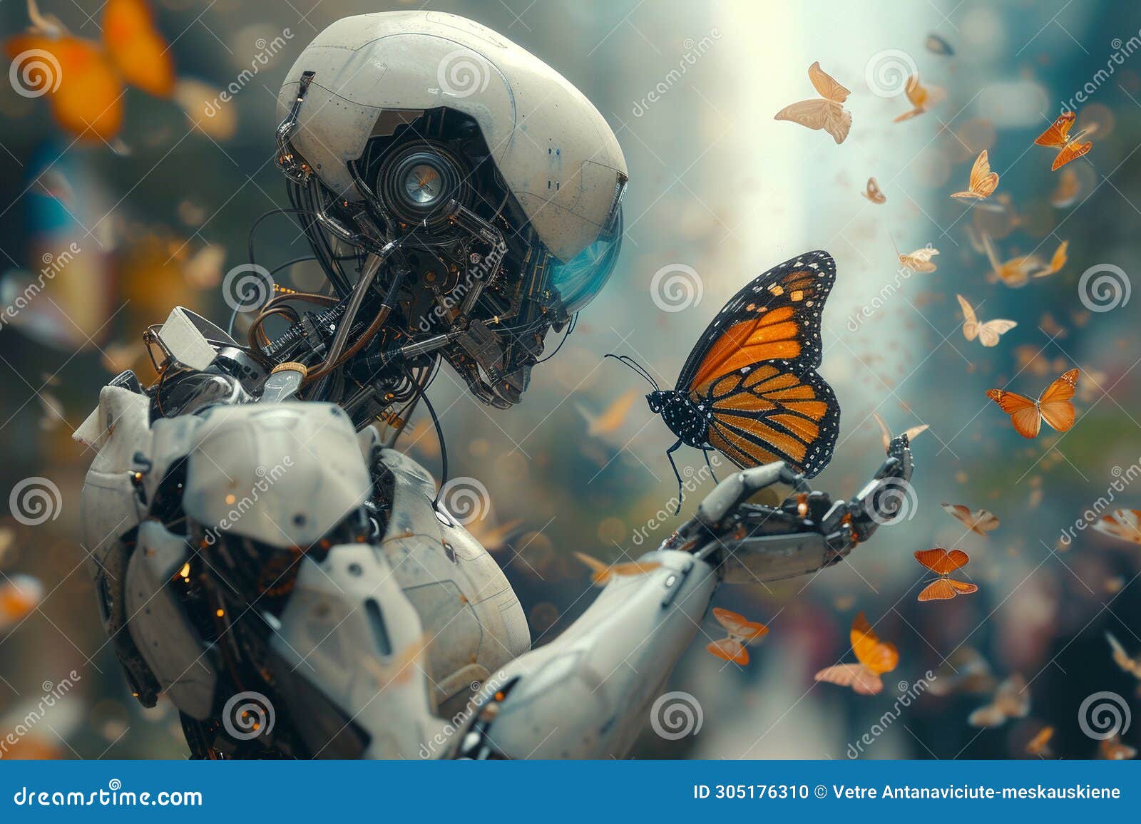 Butterfly on Robot Hand, Technology and Nature Stock Photo - Image of ...