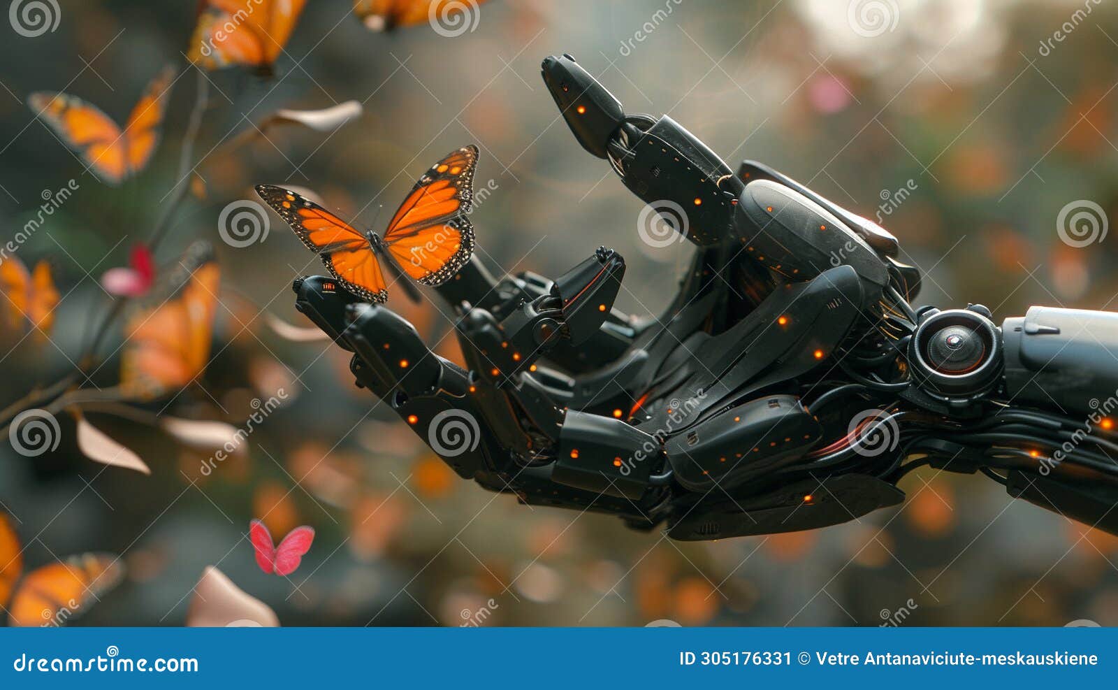 Butterfly on Robot Hand, Technology and Nature Stock Image - Image of ...