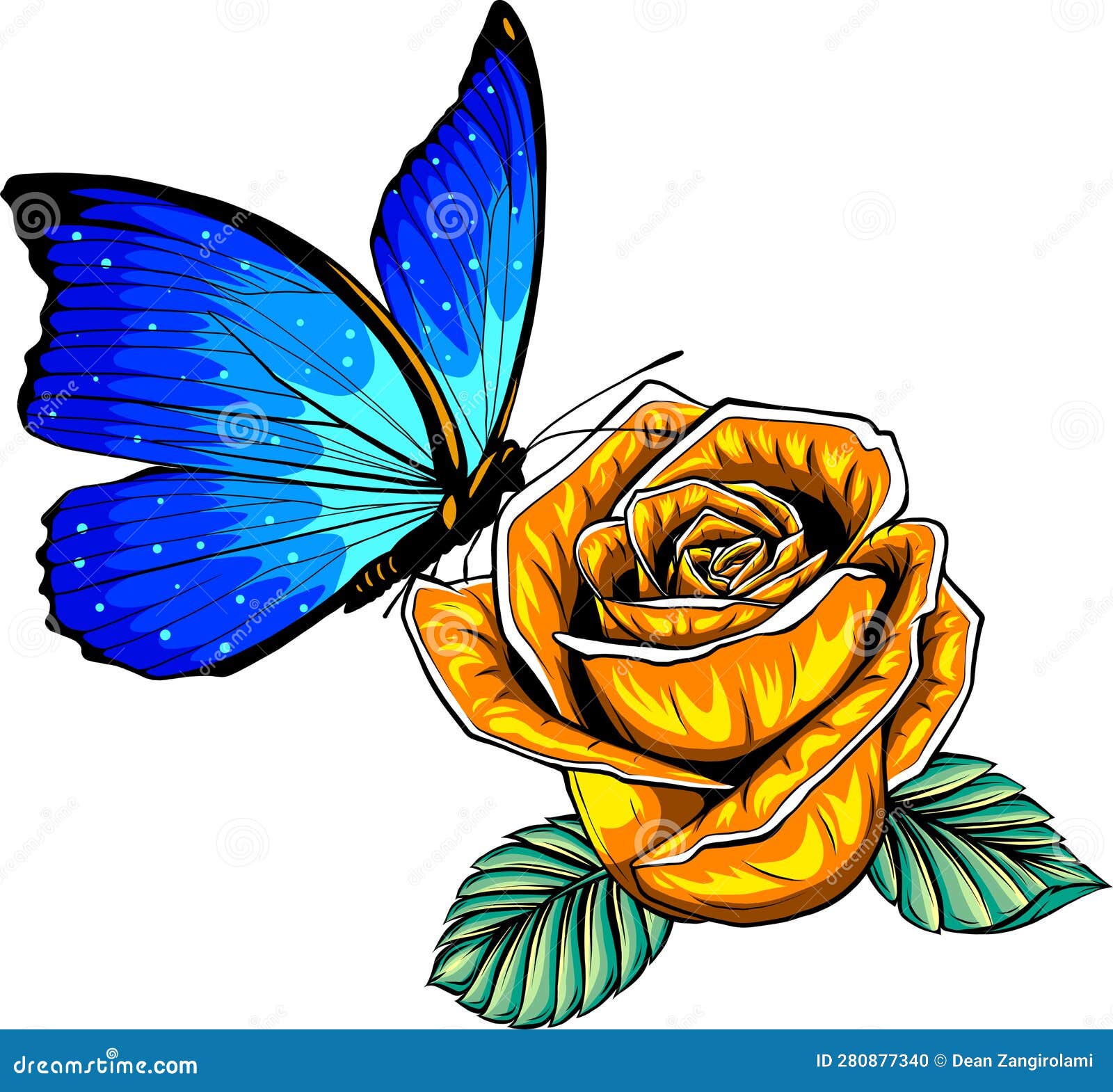 Vector Illustration of Butterfly on Rose Stock Vector - Illustration of ...
