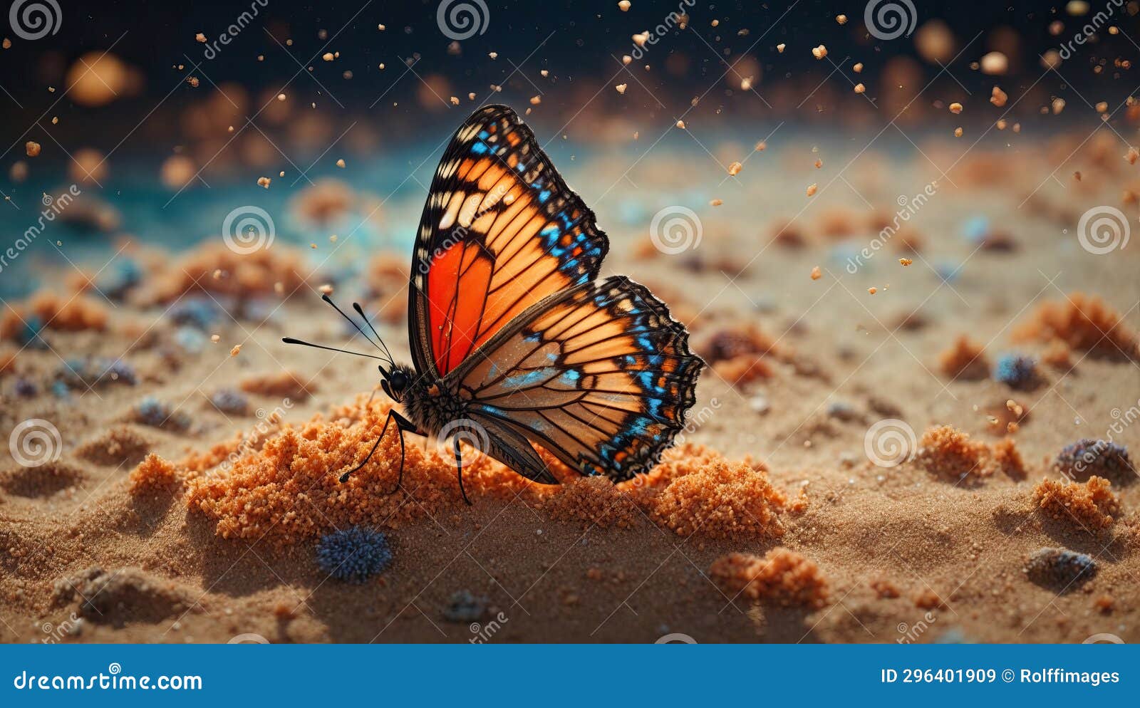 Butterfly on the Sand. Macro Photography Stock Image - Image of ...