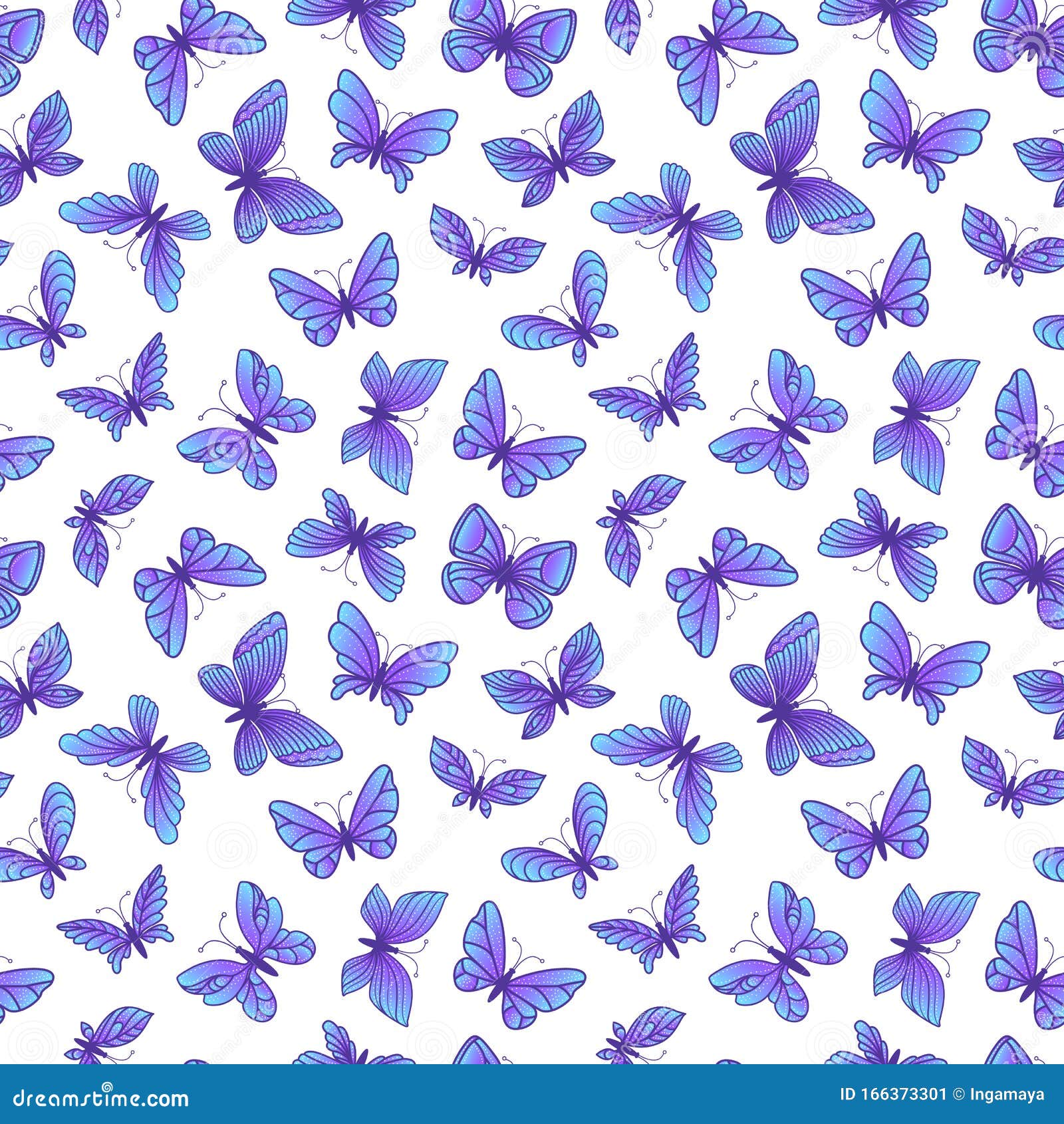 Butterfly Seamless Pattern. Butterflies with Different Blue Wings Fly ...
