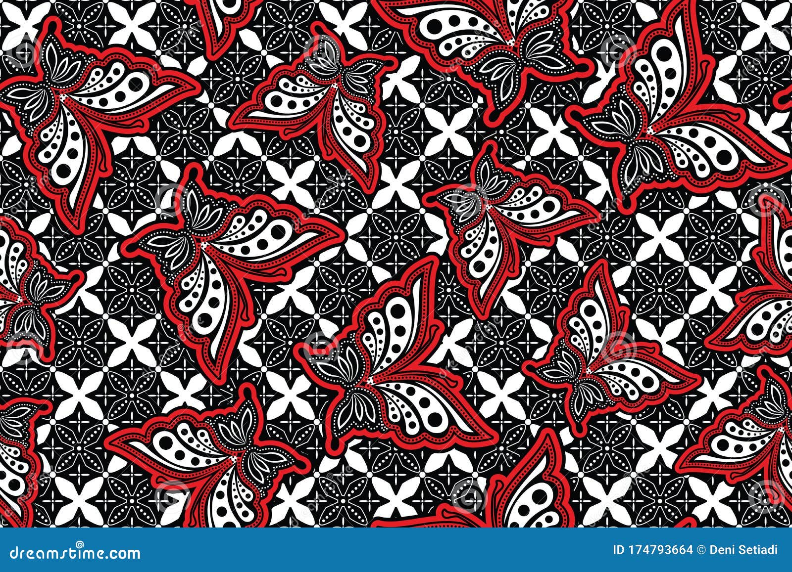 Butterfly Seamless Pattern Vector Illustration, Tropical Batik Motif ...