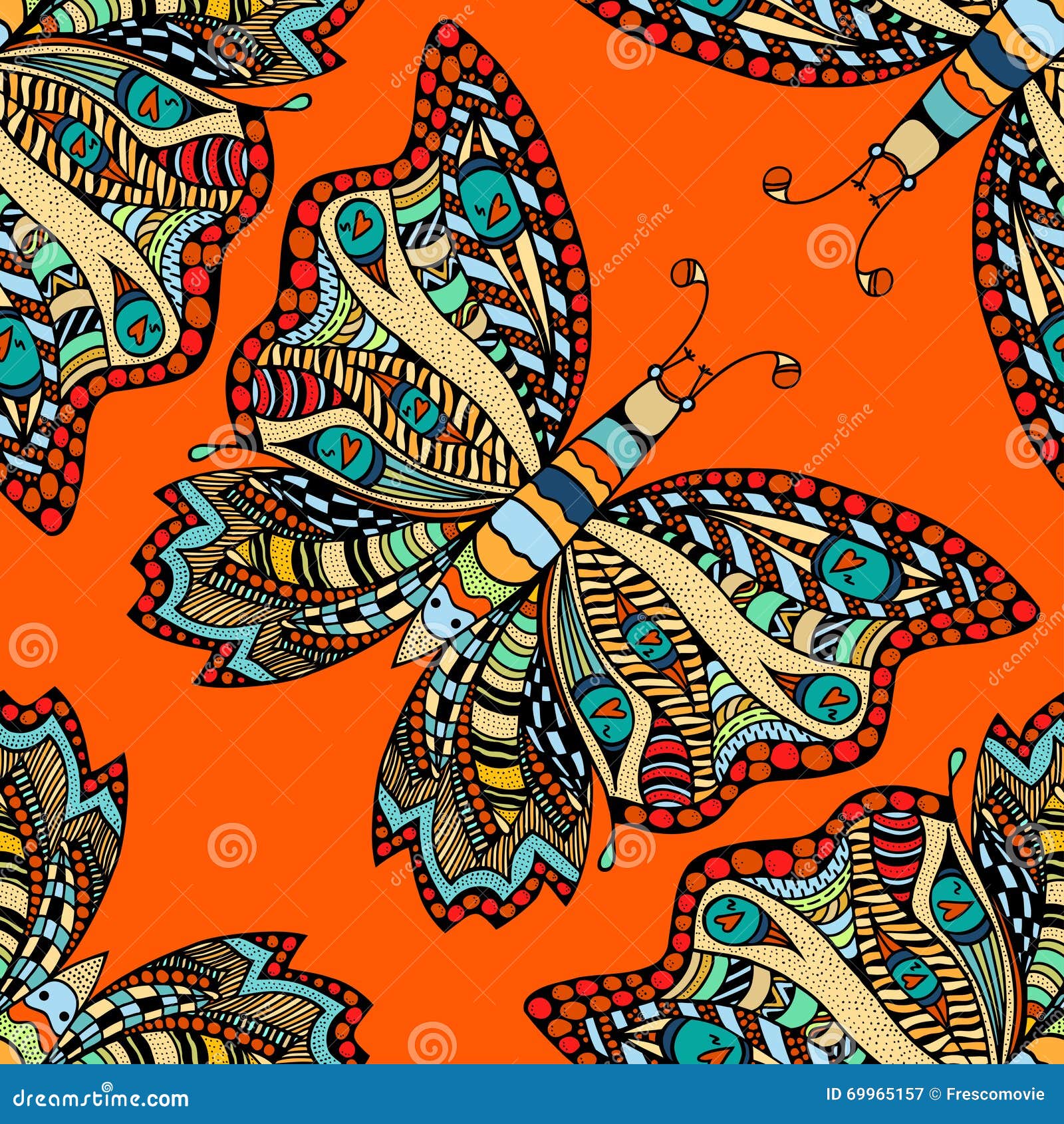 Butterfly seamless pattern stock vector. Illustration of ethnic - 69965157