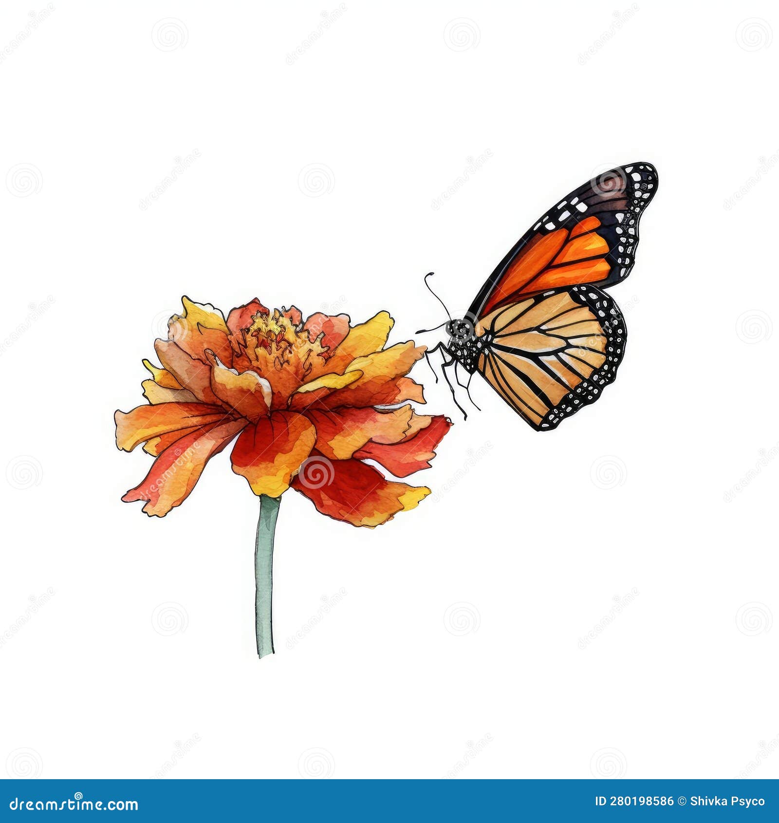 Butterfly on a Single Flower Monarch Clip Art Generative AI Stock ...