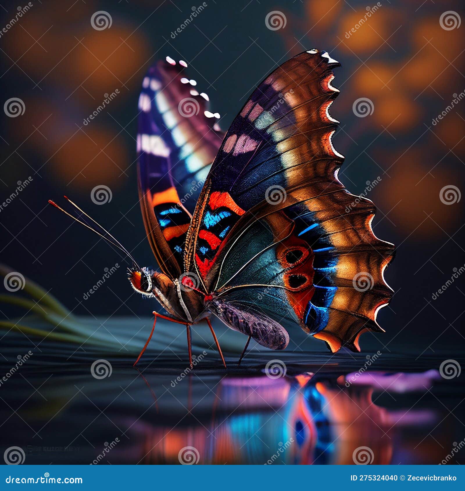Butterfly on Water with Dark Reflection Stock Illustration ...