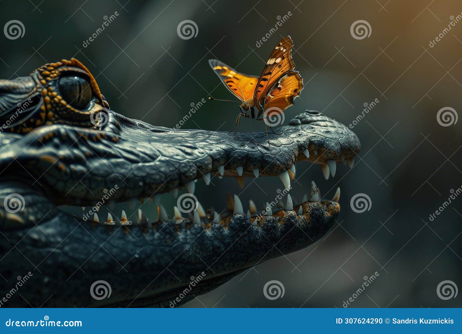 A Butterfly Stand on the Nose of a Crocodile. Generative AI Stock ...