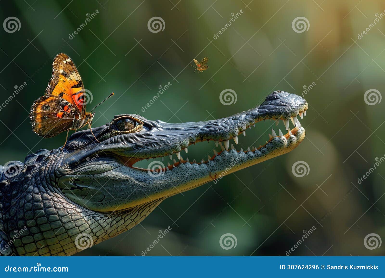 A Butterfly Stand on the Nose of a Crocodile. Generative AI Stock ...