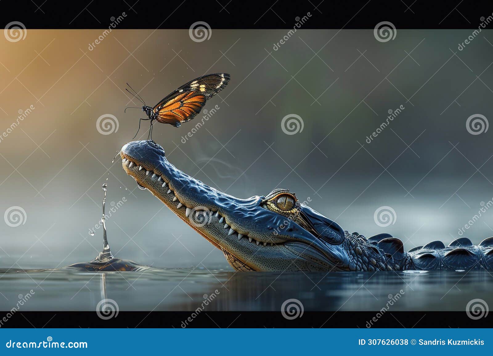 A Butterfly Stand on the Nose of a Crocodile. Generative AI Stock ...