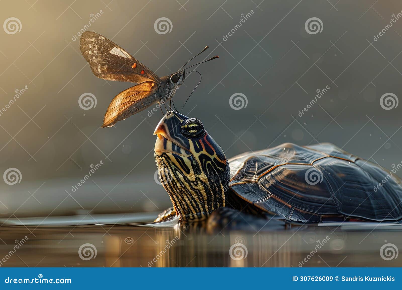 A Butterfly Stand on the Nose of a Turtle. Generative AI Stock ...