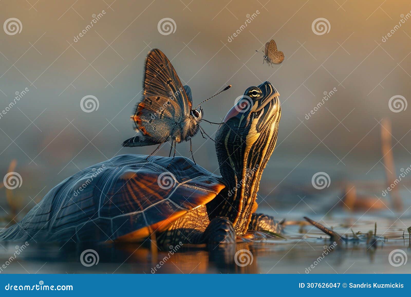 A Butterfly Stand on the Nose of a Turtle. Generative AI Stock ...