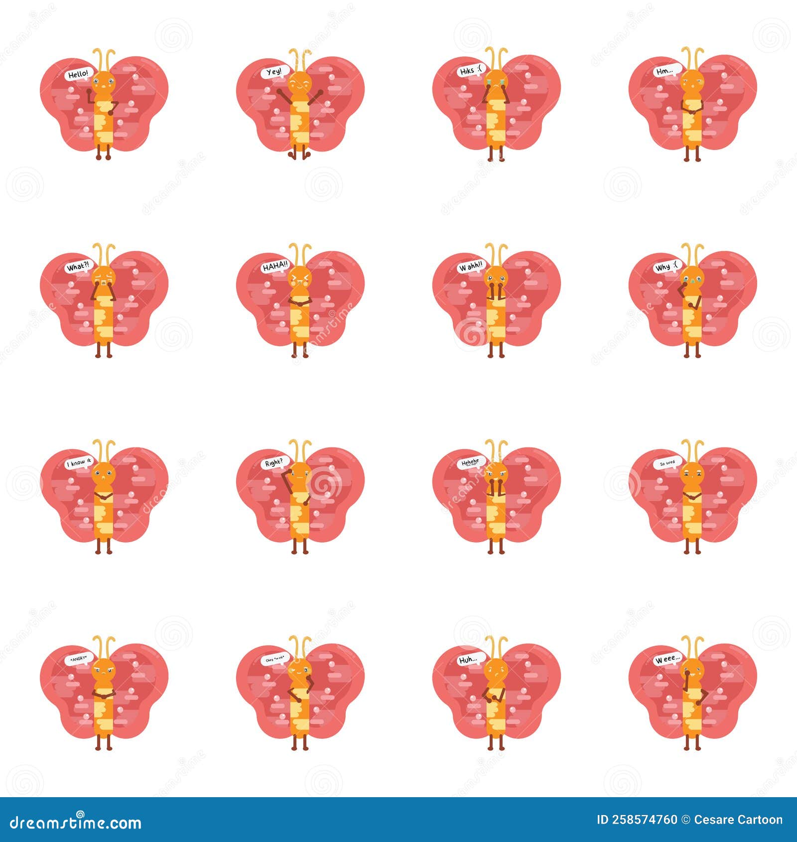 Butterfly Sticker Emoticon Set Stock Vector - Illustration of insect ...