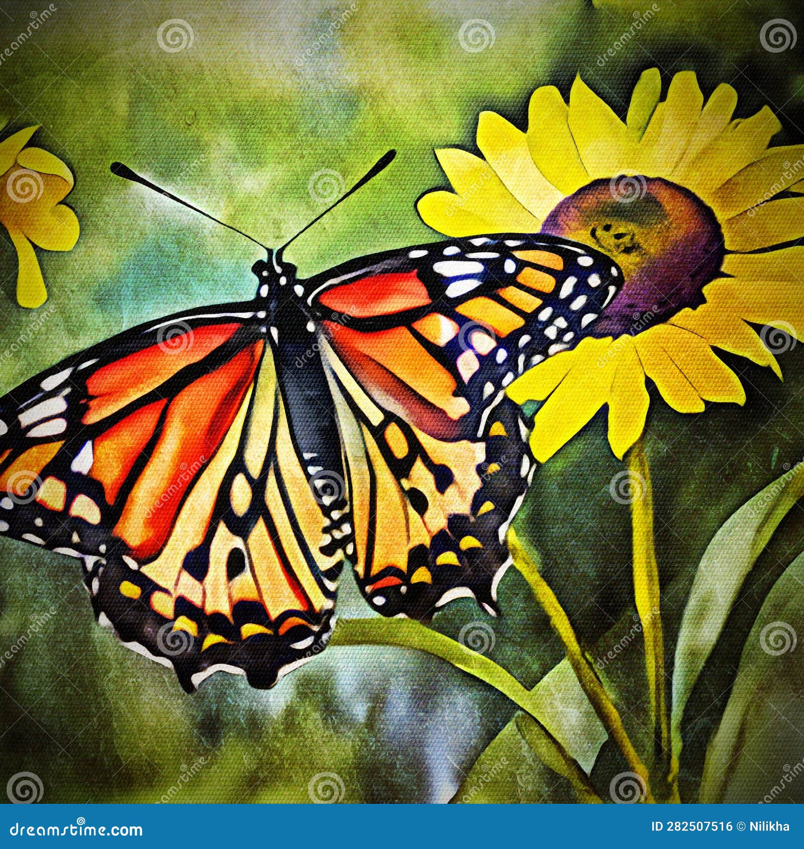 Butterfly and sunflower stock illustration. Illustration of butterfly ...