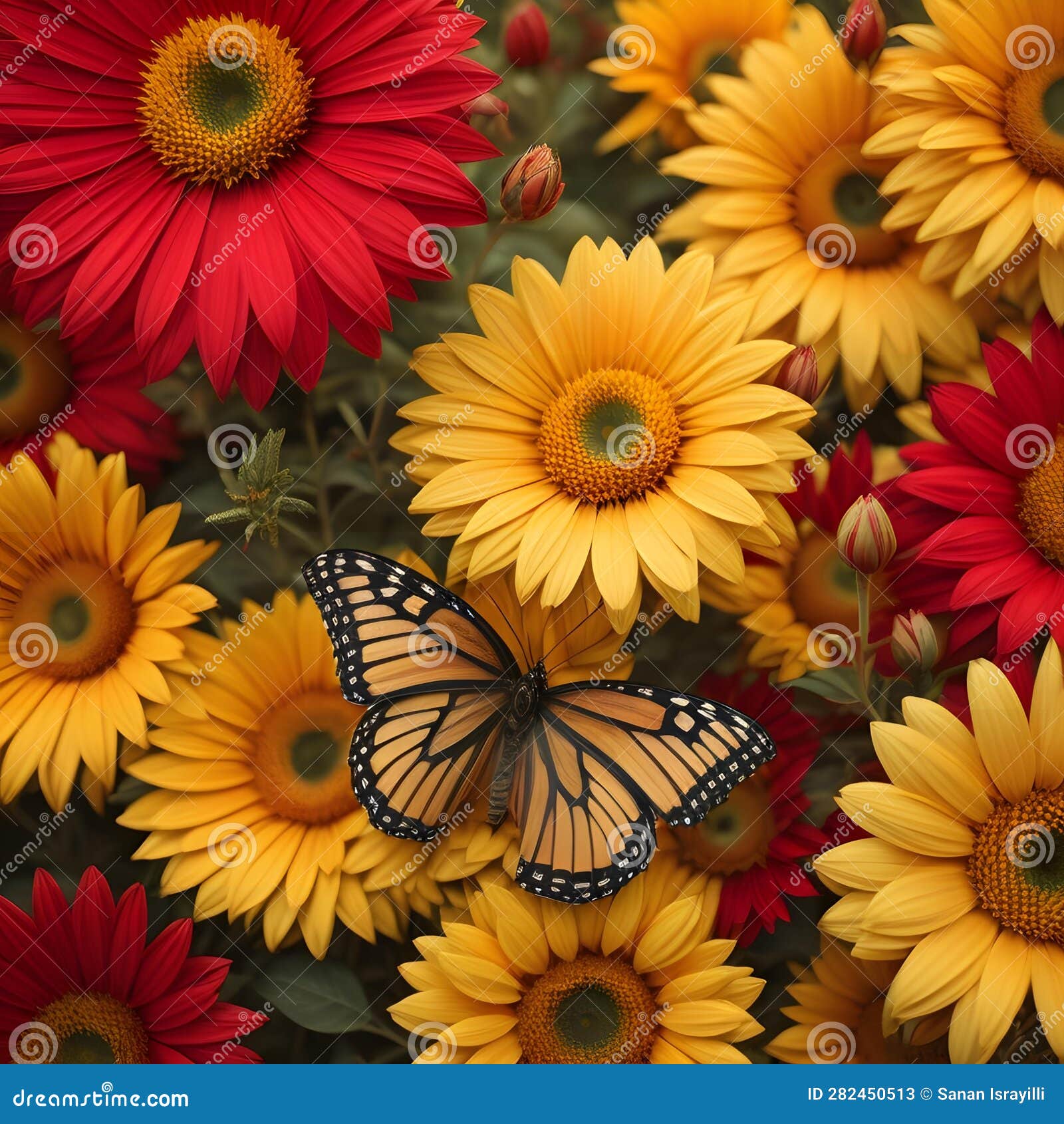 Butterfly on Sunflowers. Floral Background with Butterfly Stock ...