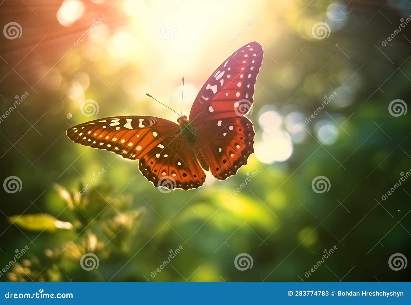 Butterfly in Sunlight with a Blurred Background Stock Illustration ...