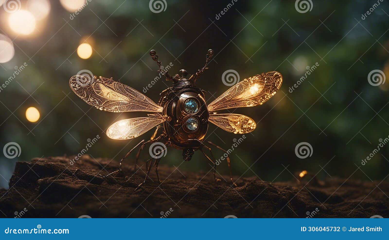 Butterfly on a Tree a Steampunk Flashing Firefly - Lightning Bug. the ...