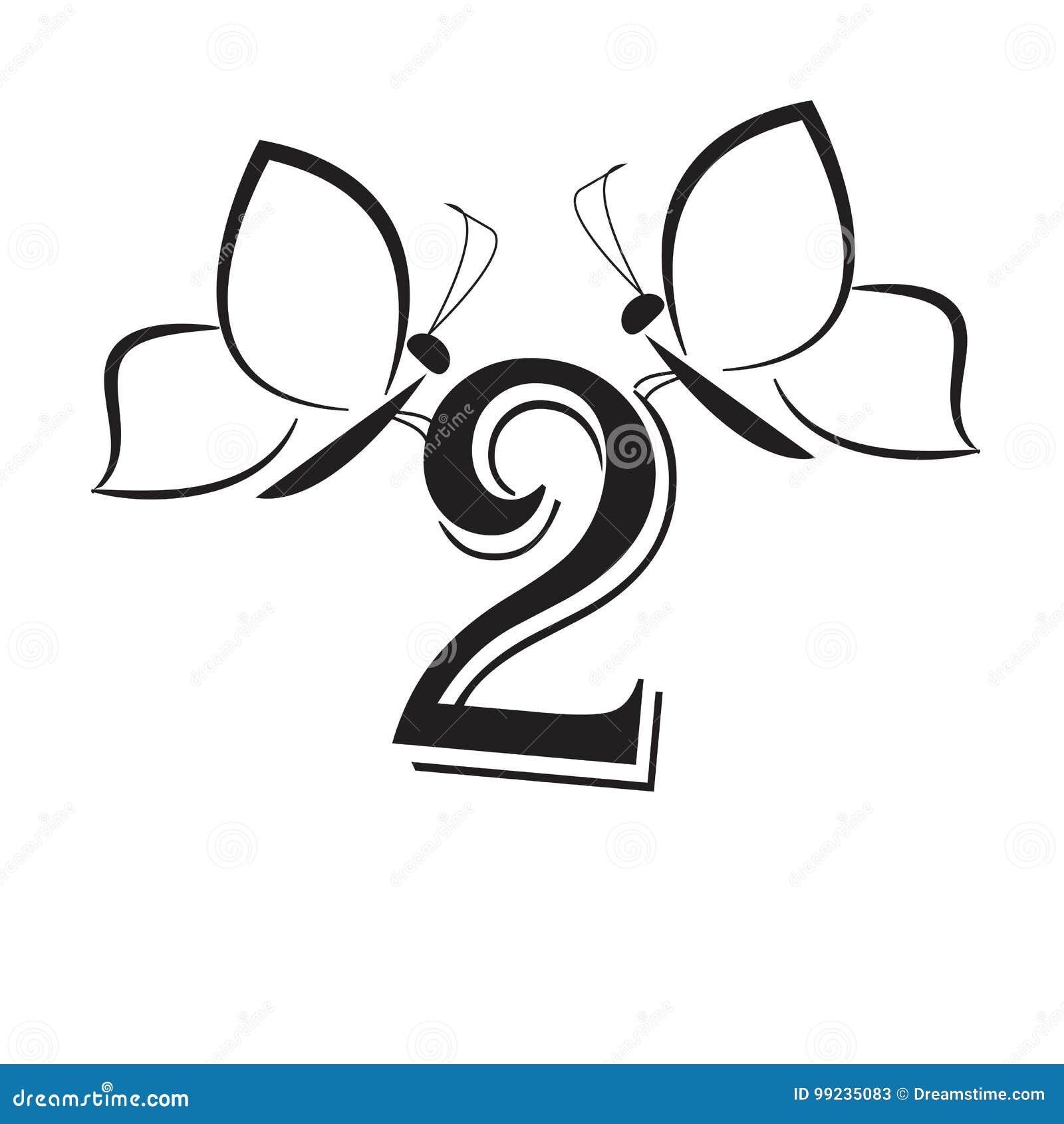 Butterflys Con El Número Dos Ilustración del Vector - Ilustración de ...