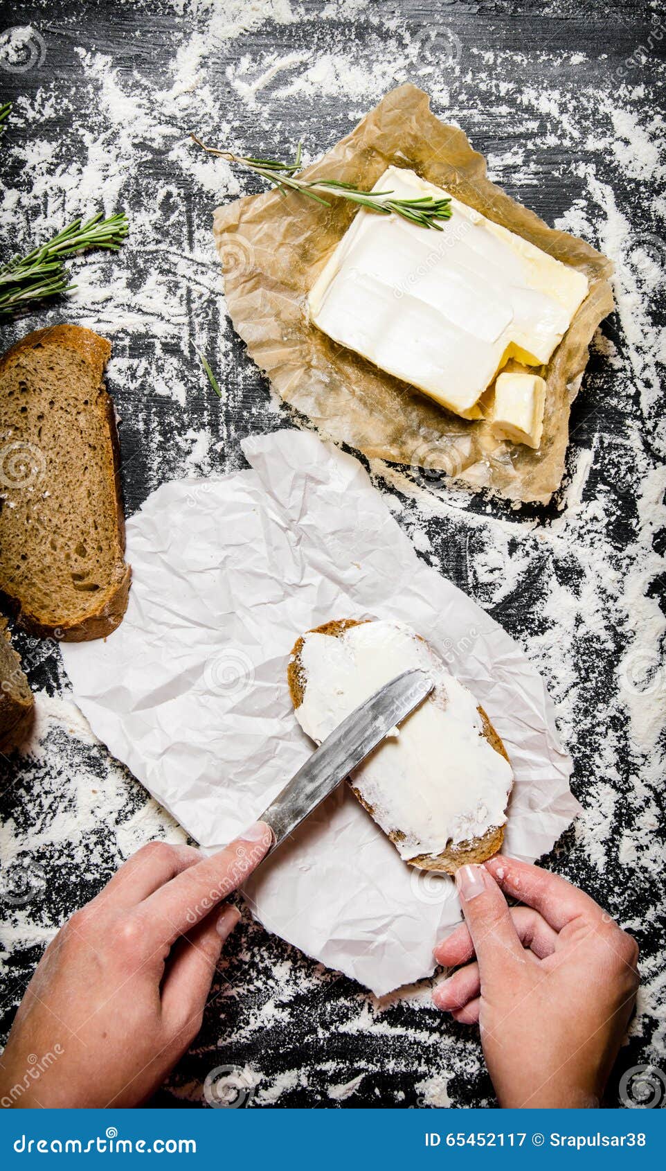 The Buttering of Bread with Butter Stock Image - Image of bakery ...