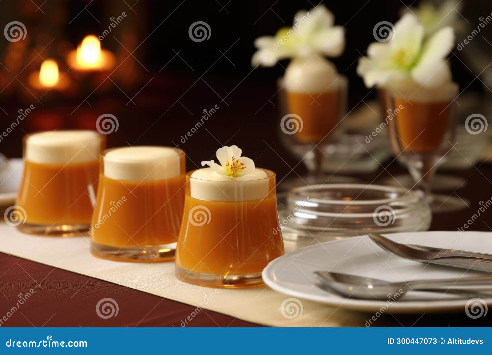 Butterscotch Pudding Set on a Fine Dining Table Stock Image - Image of ...