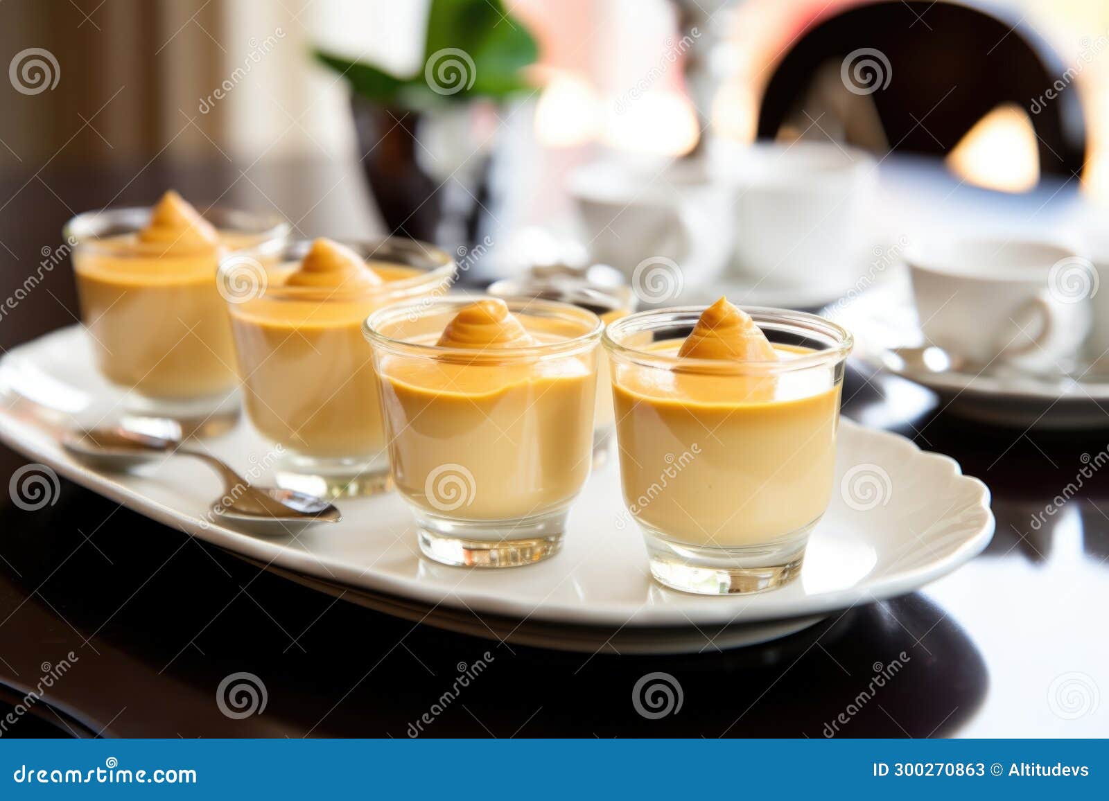 Butterscotch Pudding Set on a Fine Dining Table Stock Illustration ...