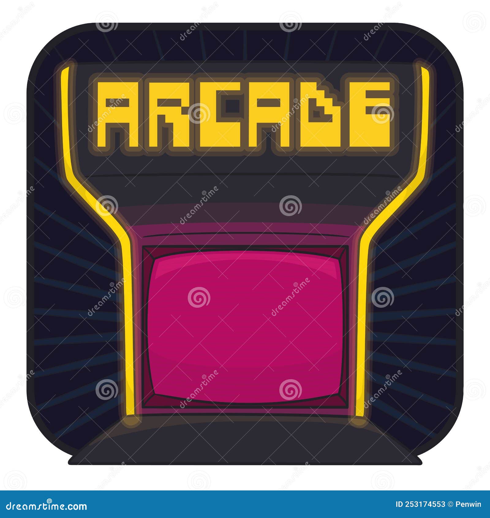 Button with Arcade Case Promoting Video Games, Vector Illustration ...