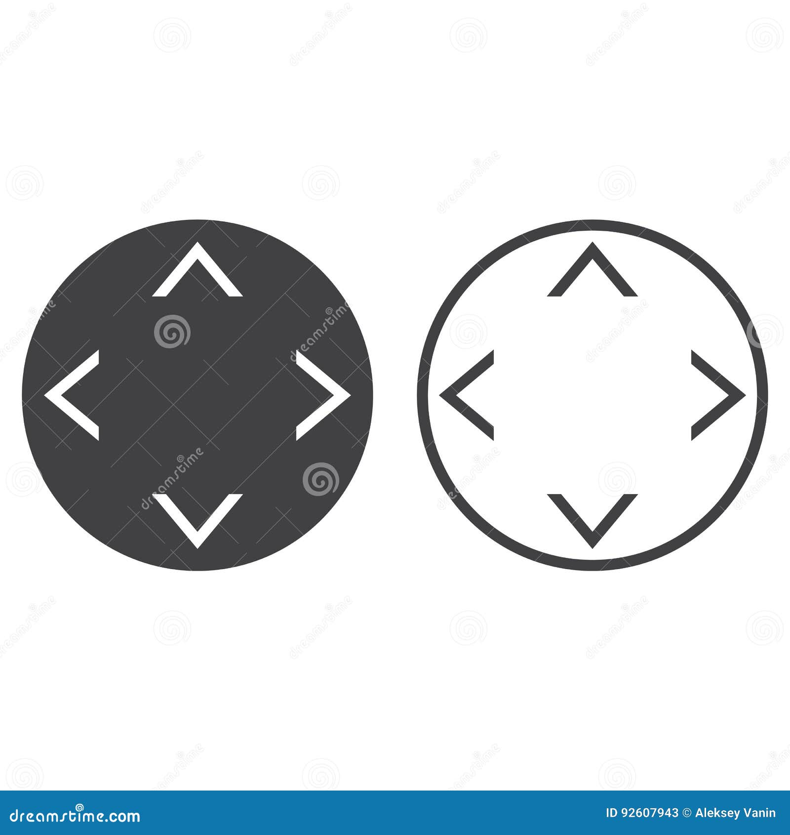 Button with Arrows in Four Directions Line Icon, Outline and Sol Stock ...