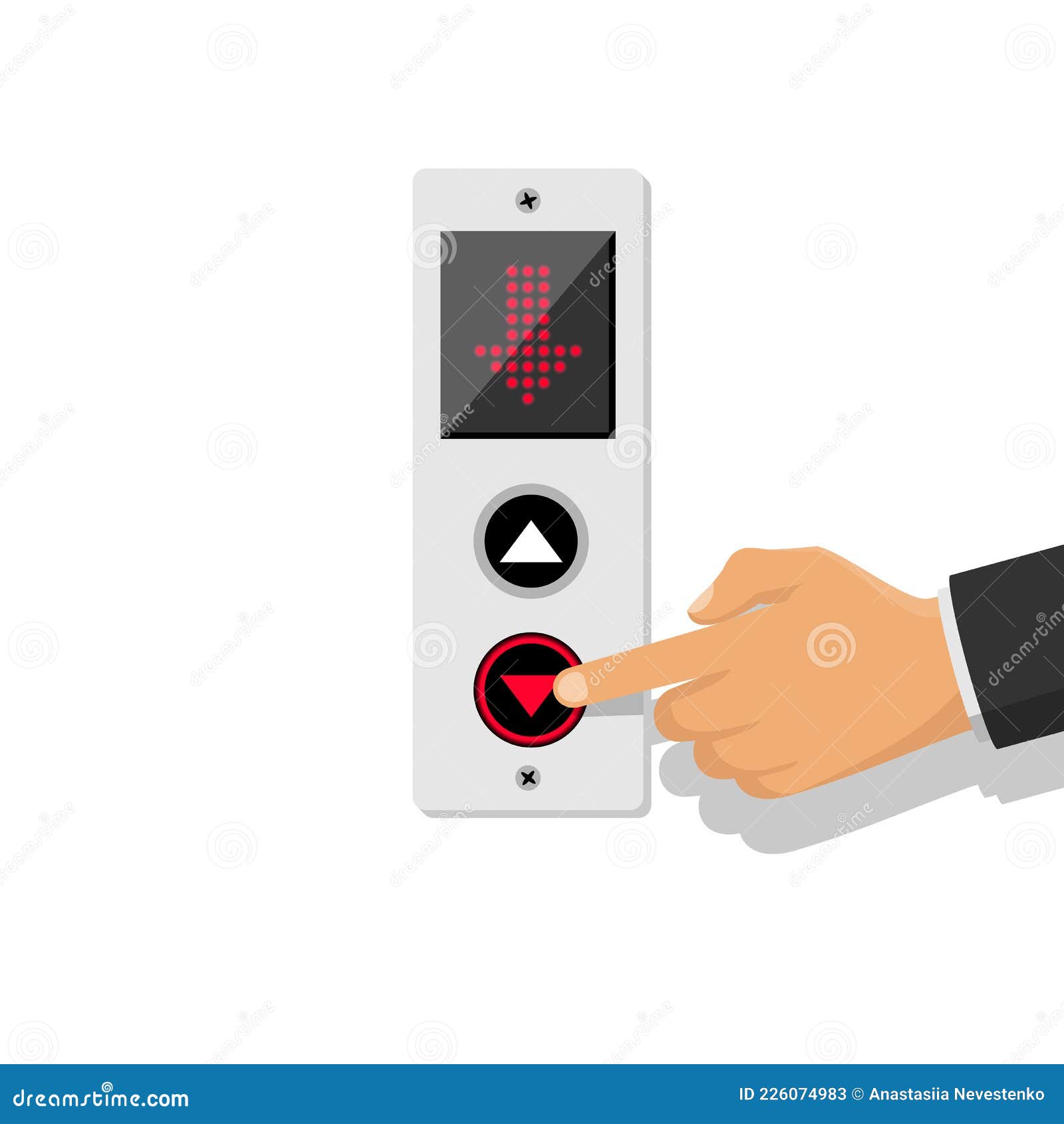 Button Call Lift Down. Businessman Presses Elevator Button Stock Vector ...