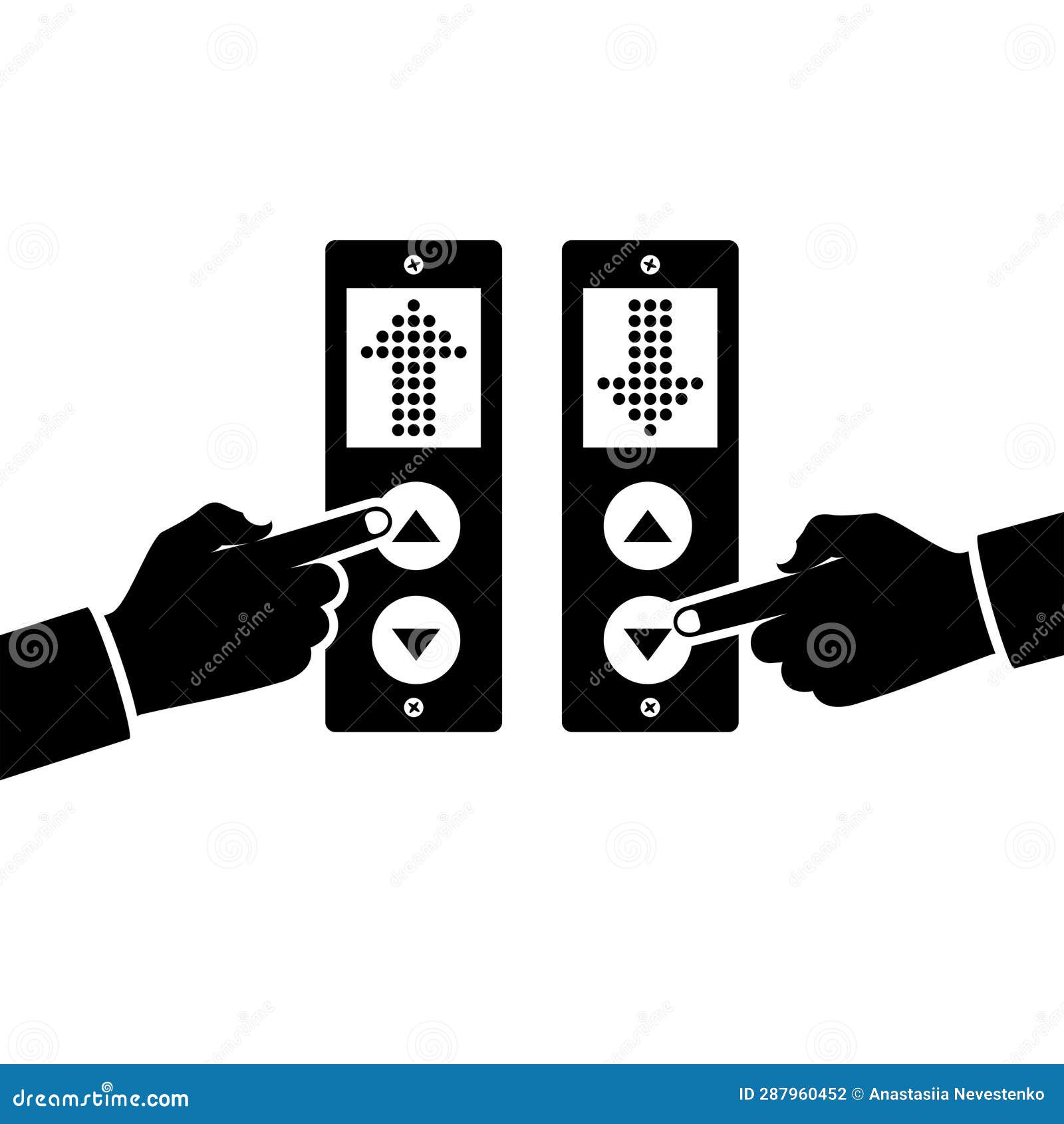 Button Call Lift Down. Human Presses Elevator Button. Vector ...