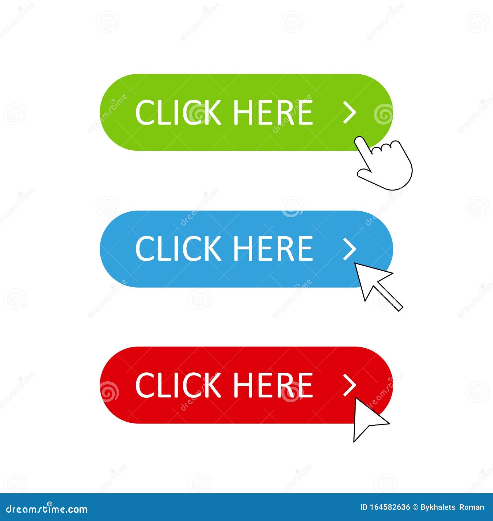 Button Click Here with Few Kinds of Pointer Arrow Green Blue Red Stock ...